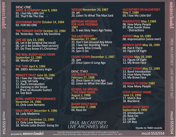 Paul McCartney (2/Cd) Live Archives Vol 1