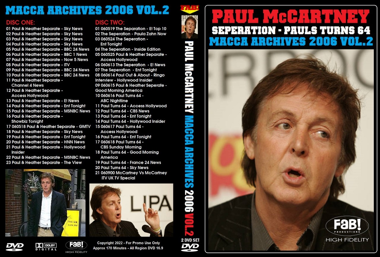 PAUL McCARTNEY (2/DVD) MACCA ARCHIVES 2006 VOL.2 2 DVD THE SEPERATION ...