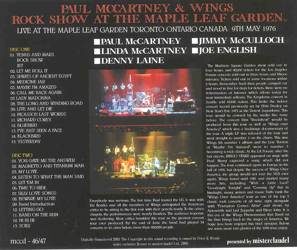Paul McCartney & Wings (2/Cd) Rockshow At The Maple Leaf Gardens
