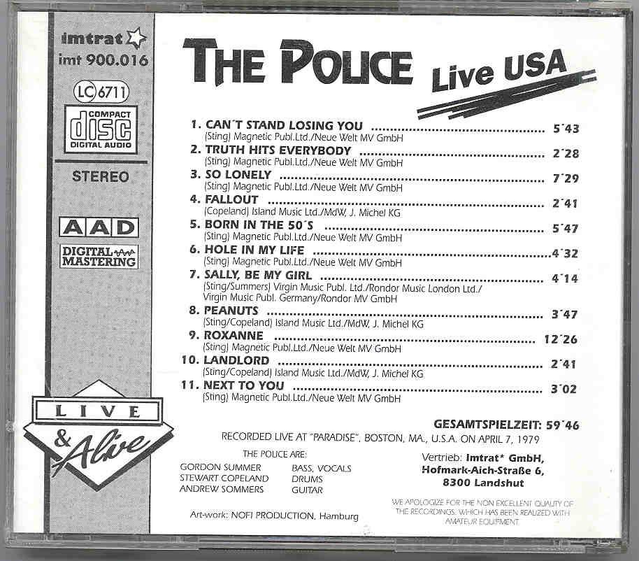 Police Cd - Live USA