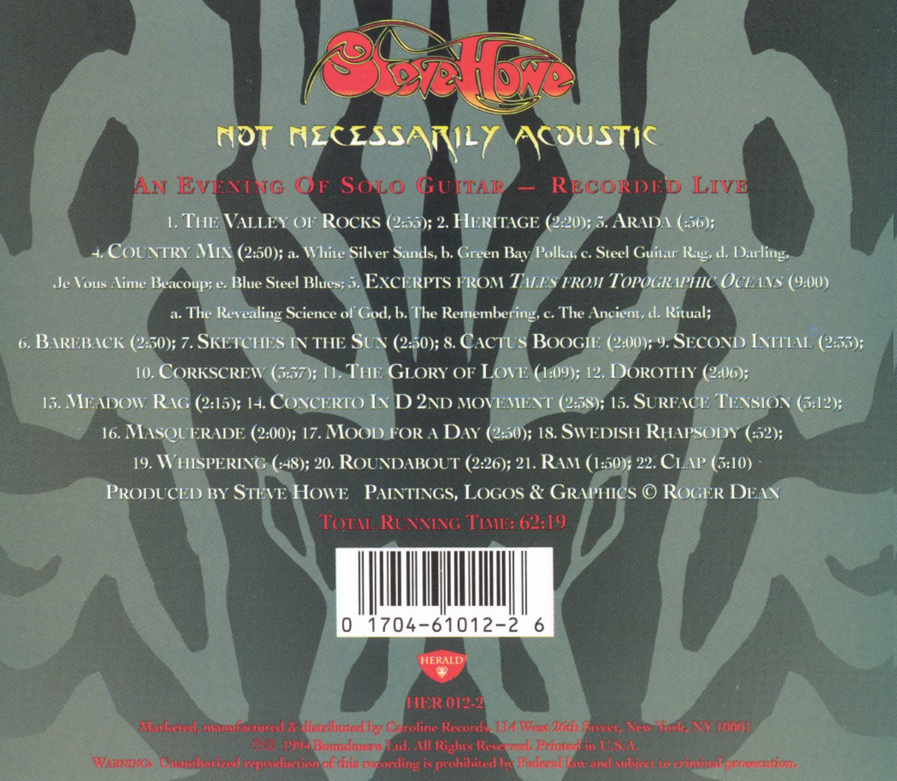 Steve Howe Cd - Not Necessarily Accoustic