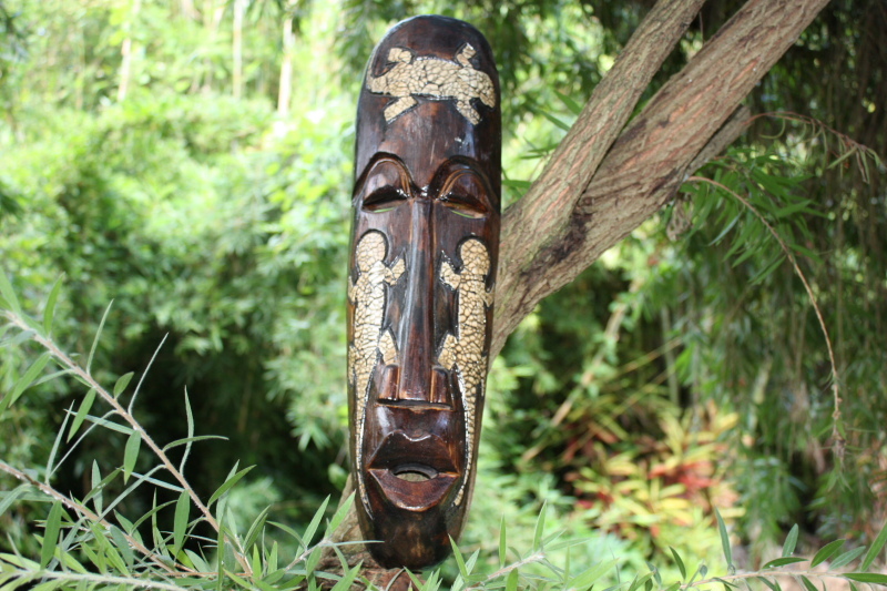 20" Three GECKOS Primitive Tribal Mask. Abstract Art
