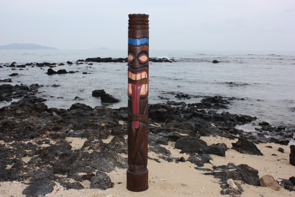 63" MAORI TONGUE Totem Pole, Antique finish, Polynesian Carving, Wood ...