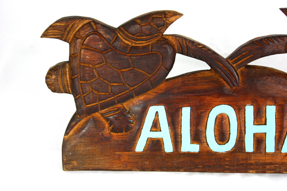 NEW!! Vintage ALOHA Tiki Bar Sign with Turtles. Welcome Wood Sign.