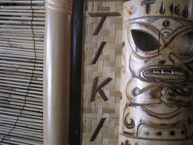TIKI BAR Tiki Sign. Hawaiian Bamboo Framed Tiki Mask with lauhala mat ...
