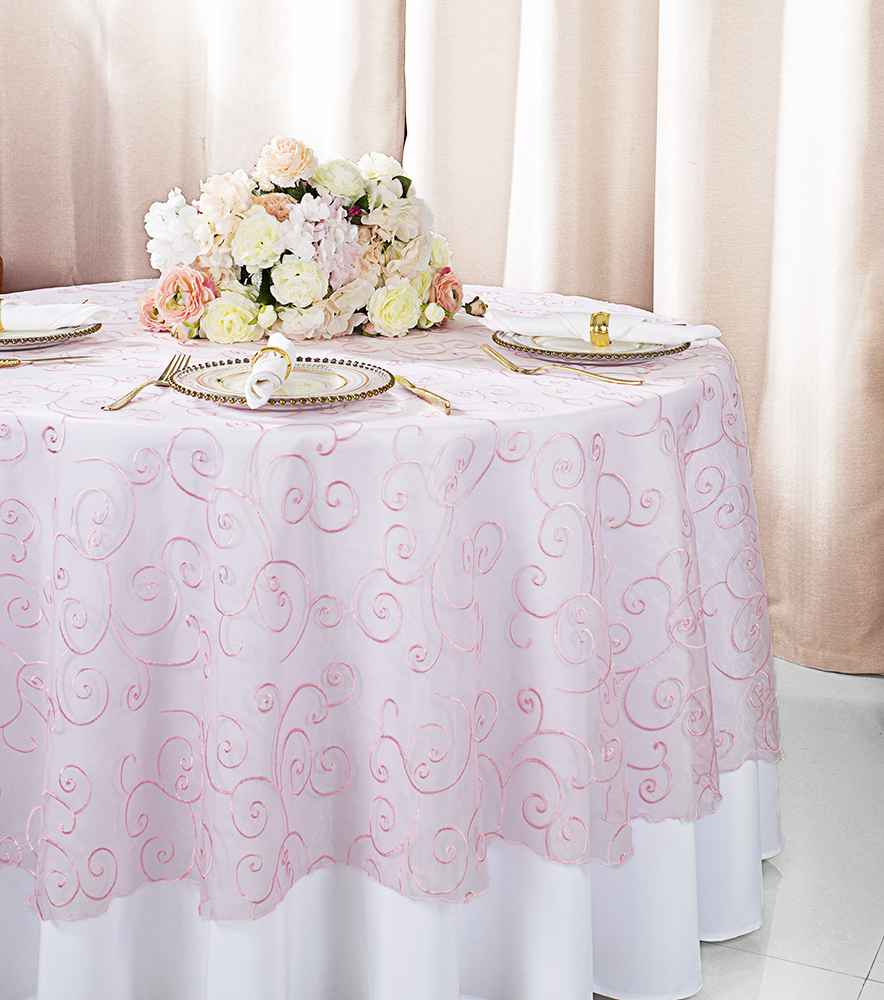 Pink Embroidered Organza Table Overlays Round