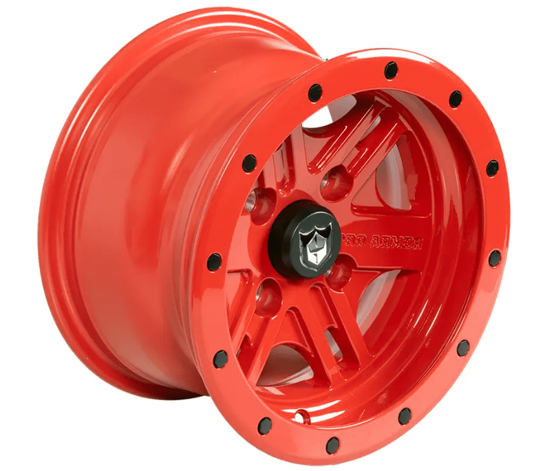 Polaris RZR 200 Pro Armor Wheel & Tire Set: Combat x Youth Crawler - Red