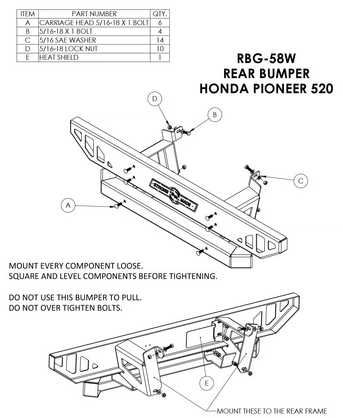 Strong Made | Honda Pioneer 520 | 2021-2024 | Rear Bumper