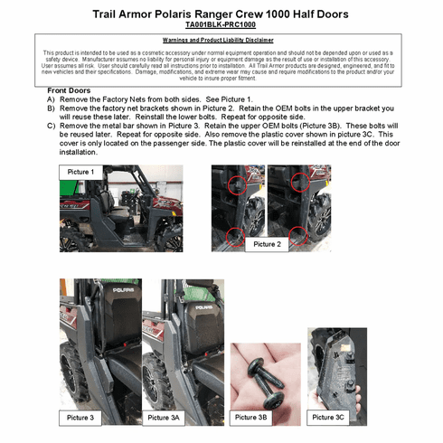 Trail Armor | 2021+ Polaris Ranger 1000 Crew | Half Doors