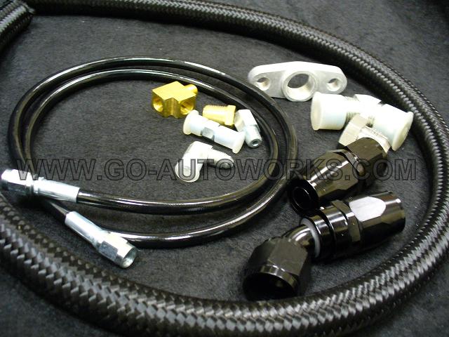 GO-AUTOWORKS Turbo Oil Line Kit Triple Black T3 T3/T4