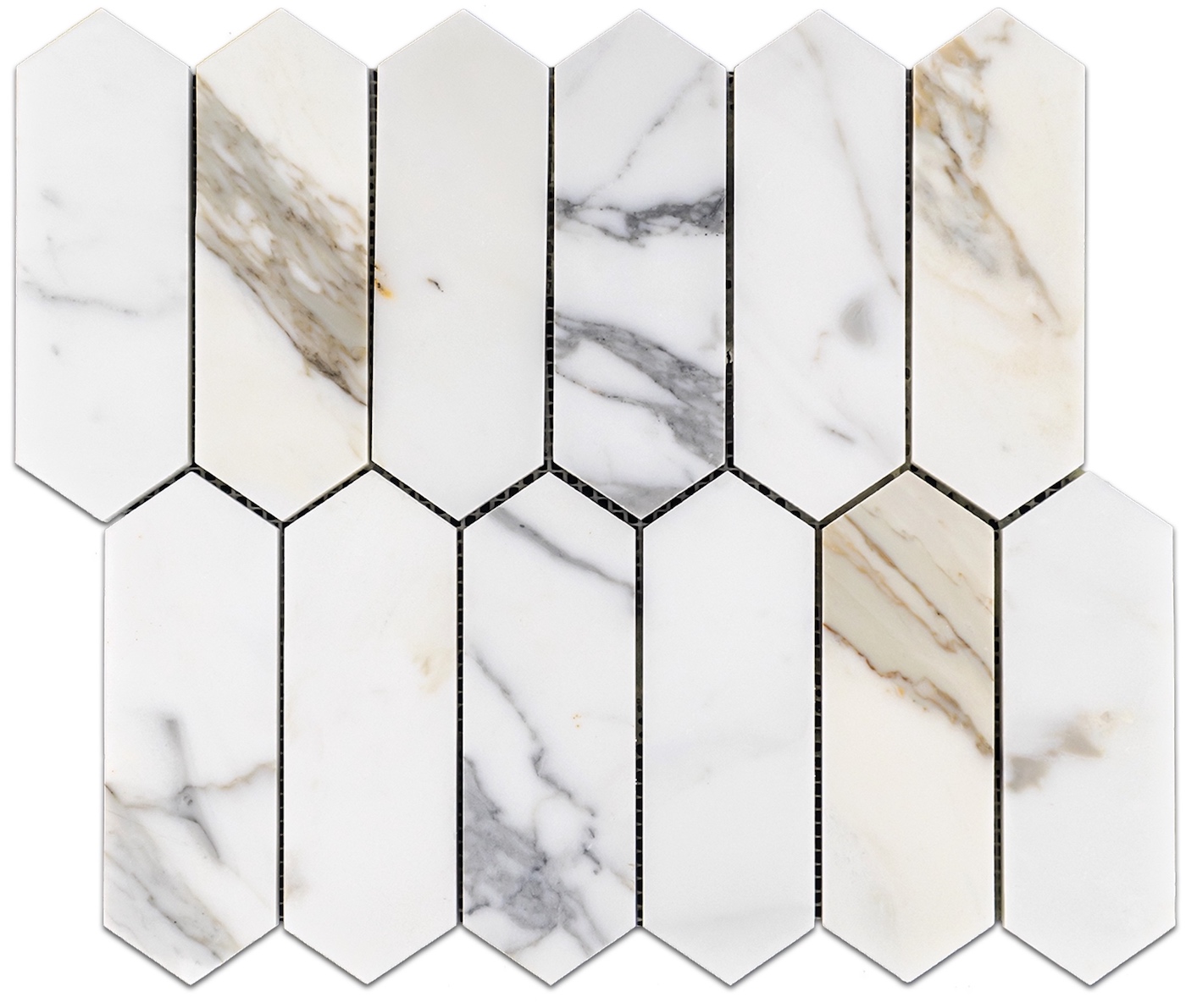 Calacatta Gold Honed Picket Marble Mosaic Floor and Wall Tile