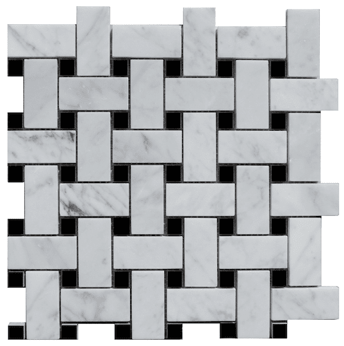 Carrara Bianco Honed Big Basketweave Nero Black Dot Mosaic
