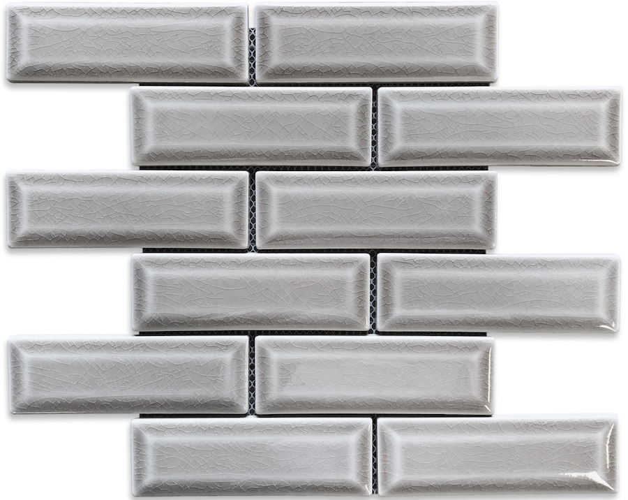 Dove Gray 2x6 Beveled Crackle Finished Mesh Mosaic