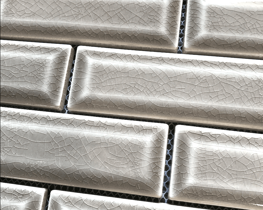 Dove Gray 2x6 Beveled Crackle Finished Mesh Mosaic