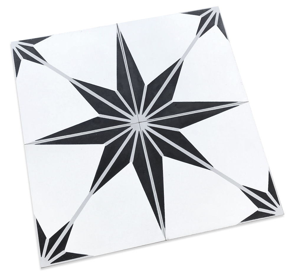 Handmade Cement Tile Polaris Black and White Star