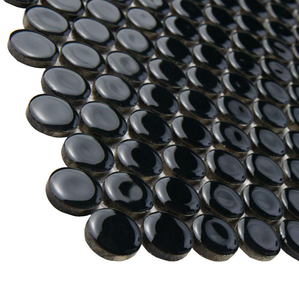 Midnight Black Penny Round Glazed Ceramic Mosaic Tile