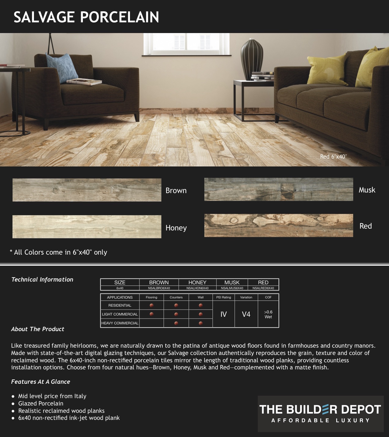 $3.29 MS International Salvage Musk 6 x 40" Wood Look Porcelain Tile