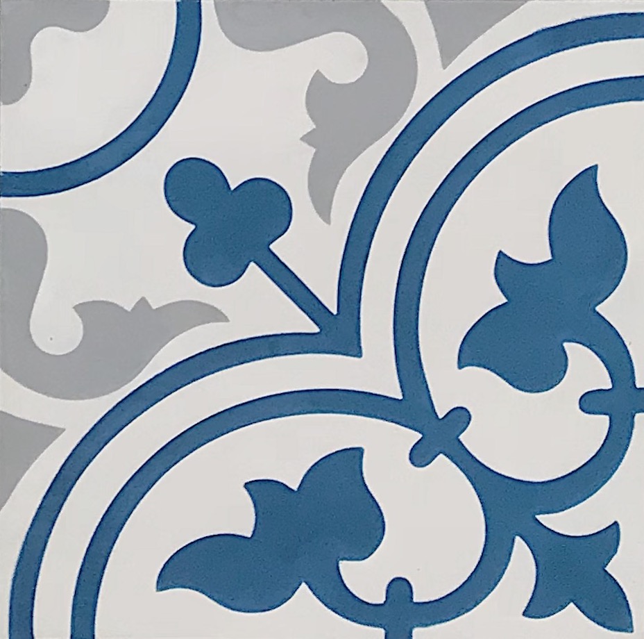(SAMPLE 1 PIECE) Handmade Encaustic Tulips Blue Fleur Cement Tiles