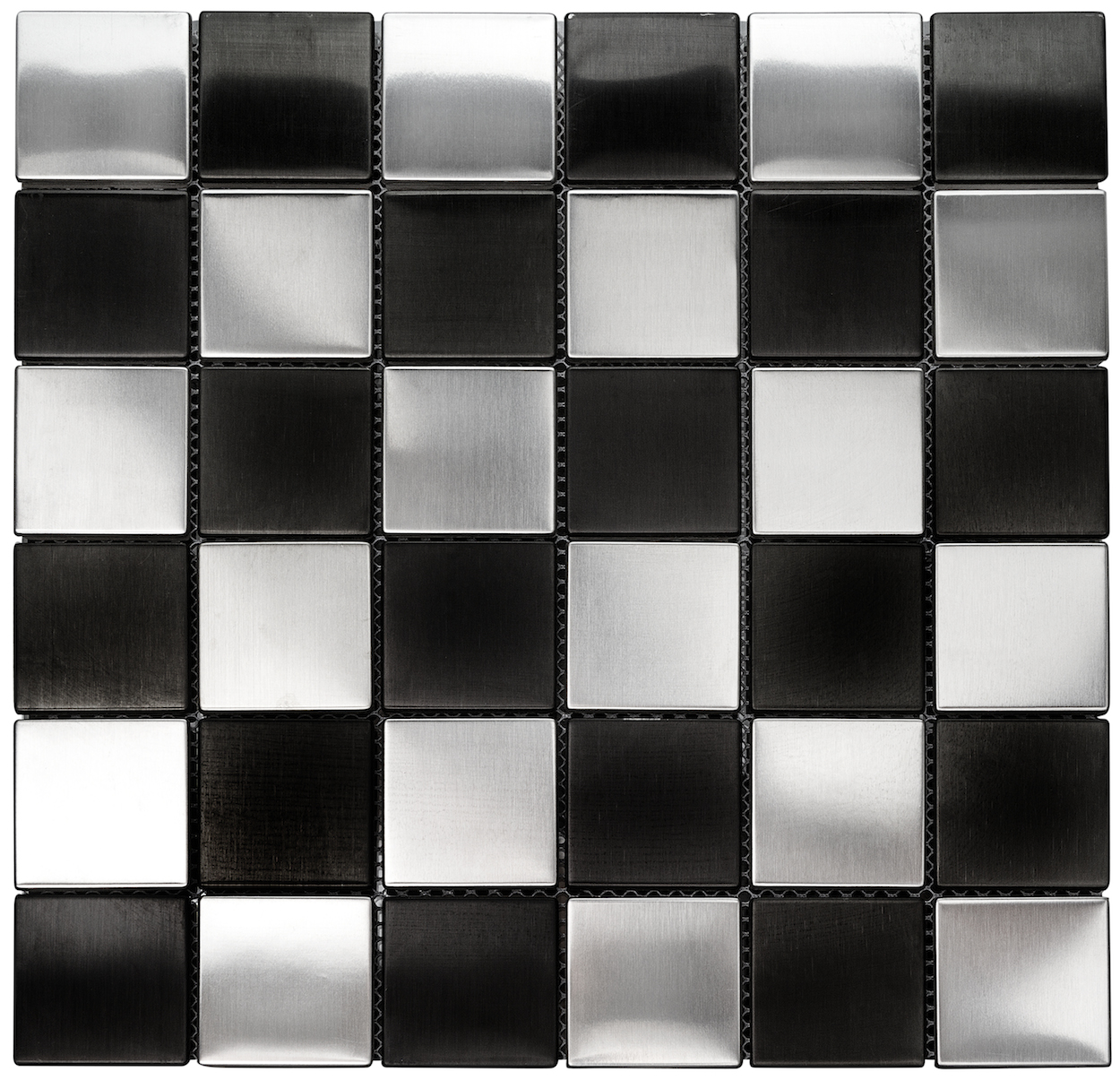 Square Metal 2x2" Silver and Black Mosaic Stainless Steel Tile
