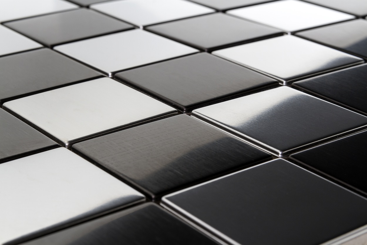 Square Metal 2x2" Silver and Black Mosaic Stainless Steel Tile