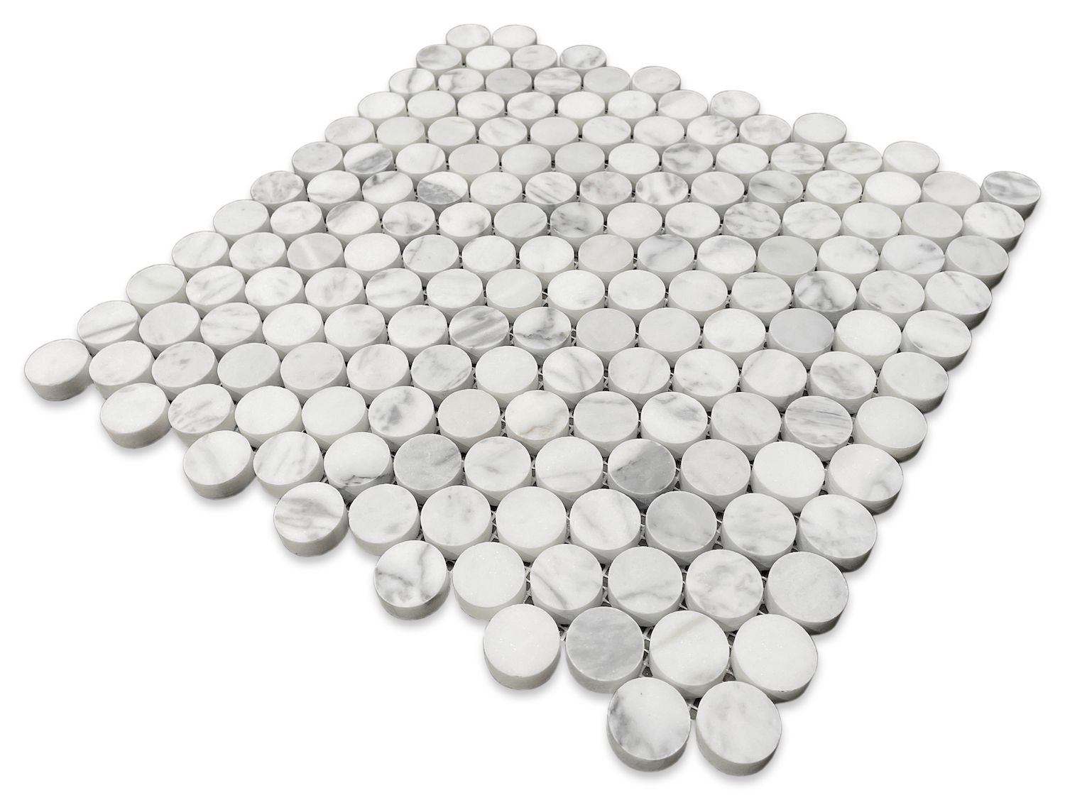 Statuario (Statuary) White Matte Honed 1" Penny Rounds Mosaic Tile