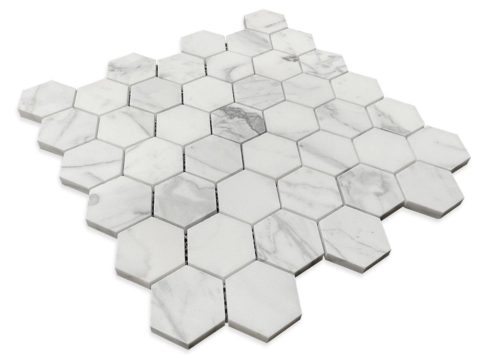 Statuario White Matte Honed 2" Hexagon Marble Mosaic