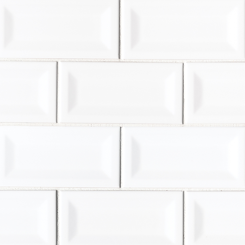 White Gloss Inverted Beveled 3x6" Ceramic Tile