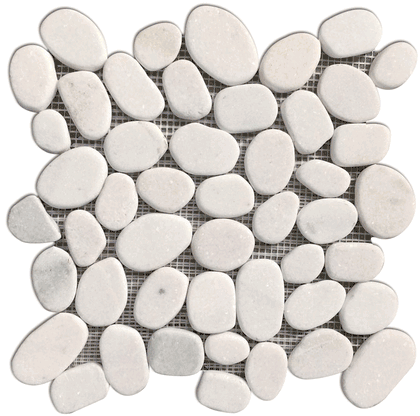 White Pebbles Tumbled Flat Finish Mesh Mosaic Tile