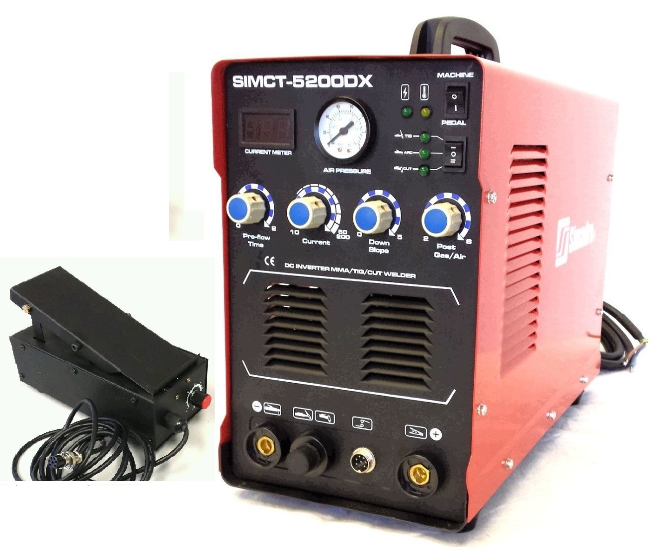 SIMADRE 5200DX 50A PLASMA CUTTER 200A TIG ARC MMA WELDER with FOOT PEDAL