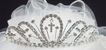 First Communion Tiara Veil with Cross | HeidiCollection.com