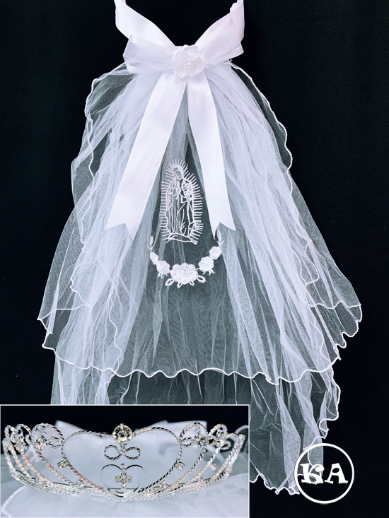 First Communion Tiara Veil with Virgen Maria - HeidiCollection.com