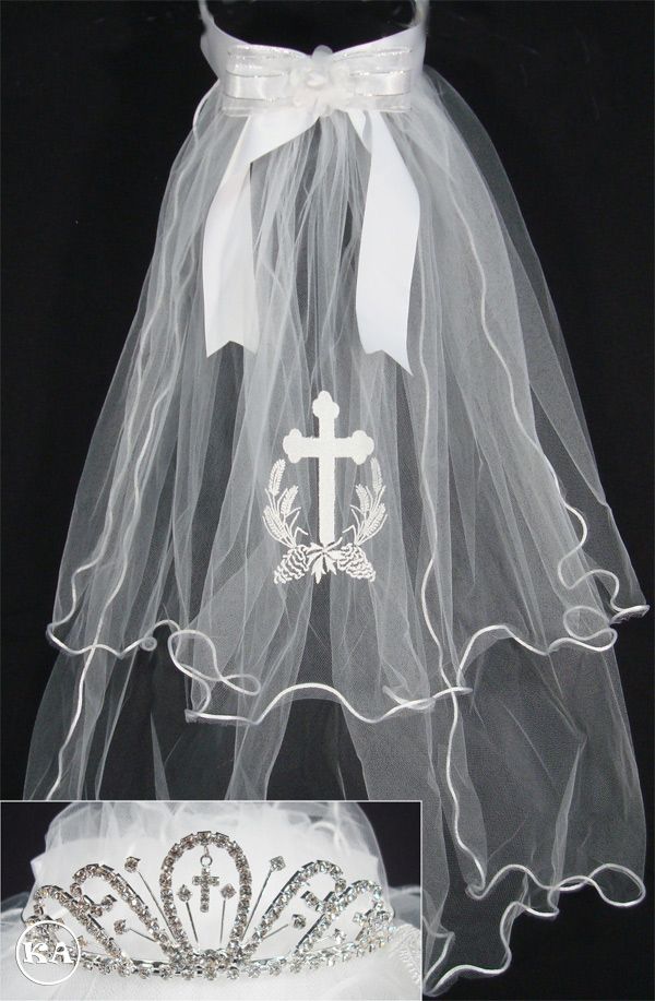 First Communion Tiara Veil with Cross | HeidiCollection.com