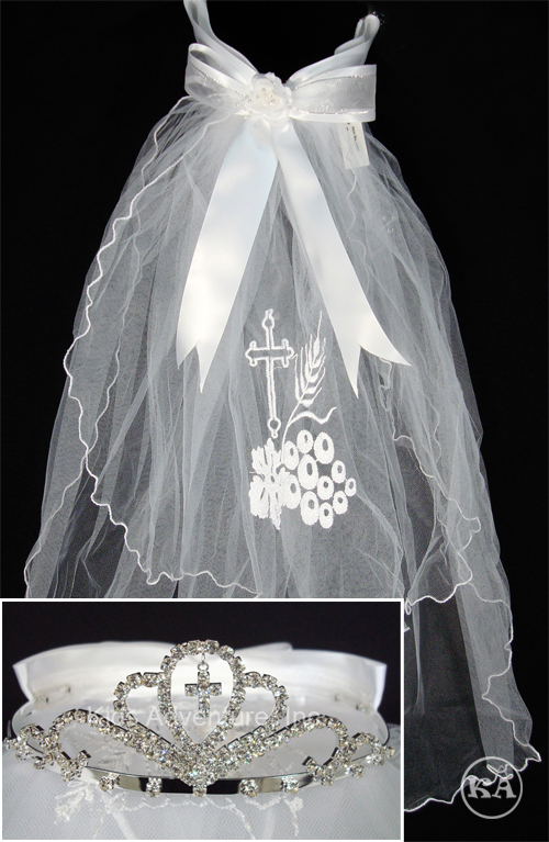 First Communion Tiara Veil with Cross - HeidiCollection.com