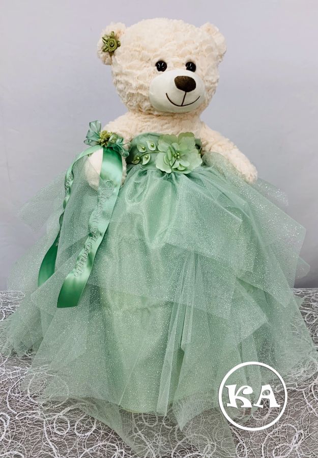 Quinceanera Teddy Bear with Sage Dress - Heidicollection.com