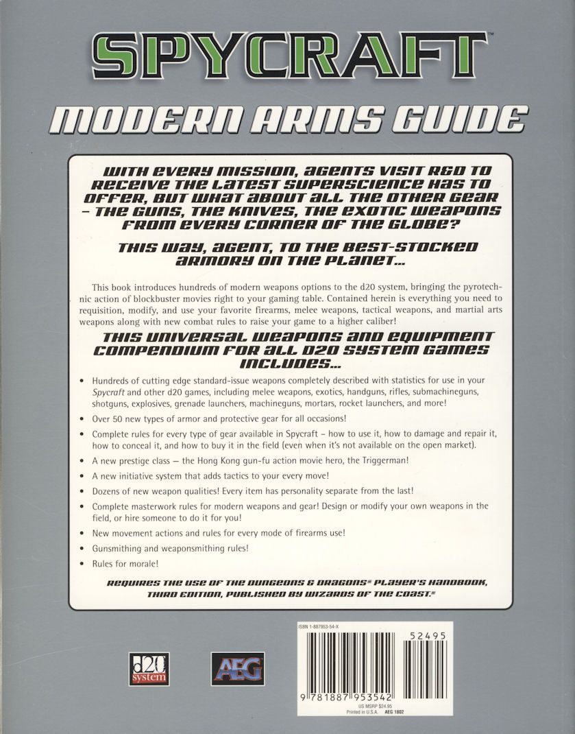 Alderac Entertainment Group Spycraft Modern Arms Guide RPG