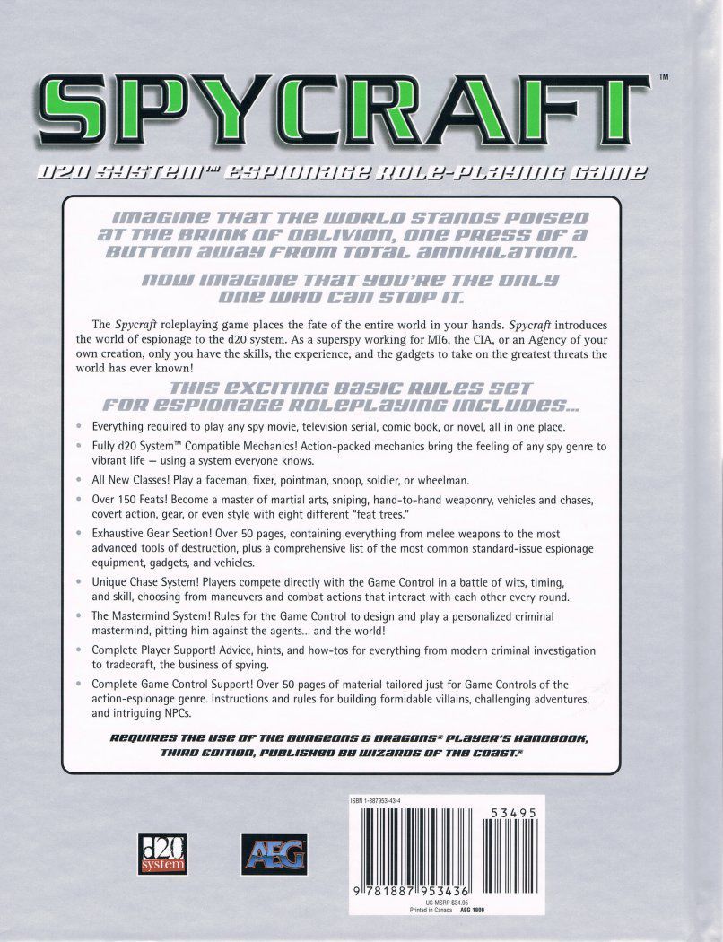 Alderac Entertainment Group Spycraft RPG Core Rules