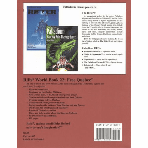 Palladium Rifts World Book 22 Free Quebec RPG Book