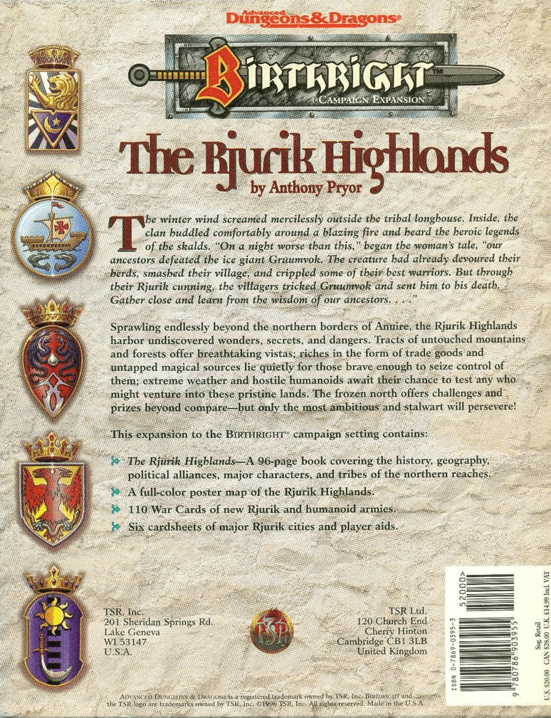 TSR AD&D Birthright The Rjurik Highlands RPG Set