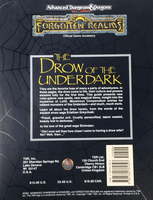 TSR 9326 AD&D Forgotten Realms The Drow of the Underdark Sourcebook