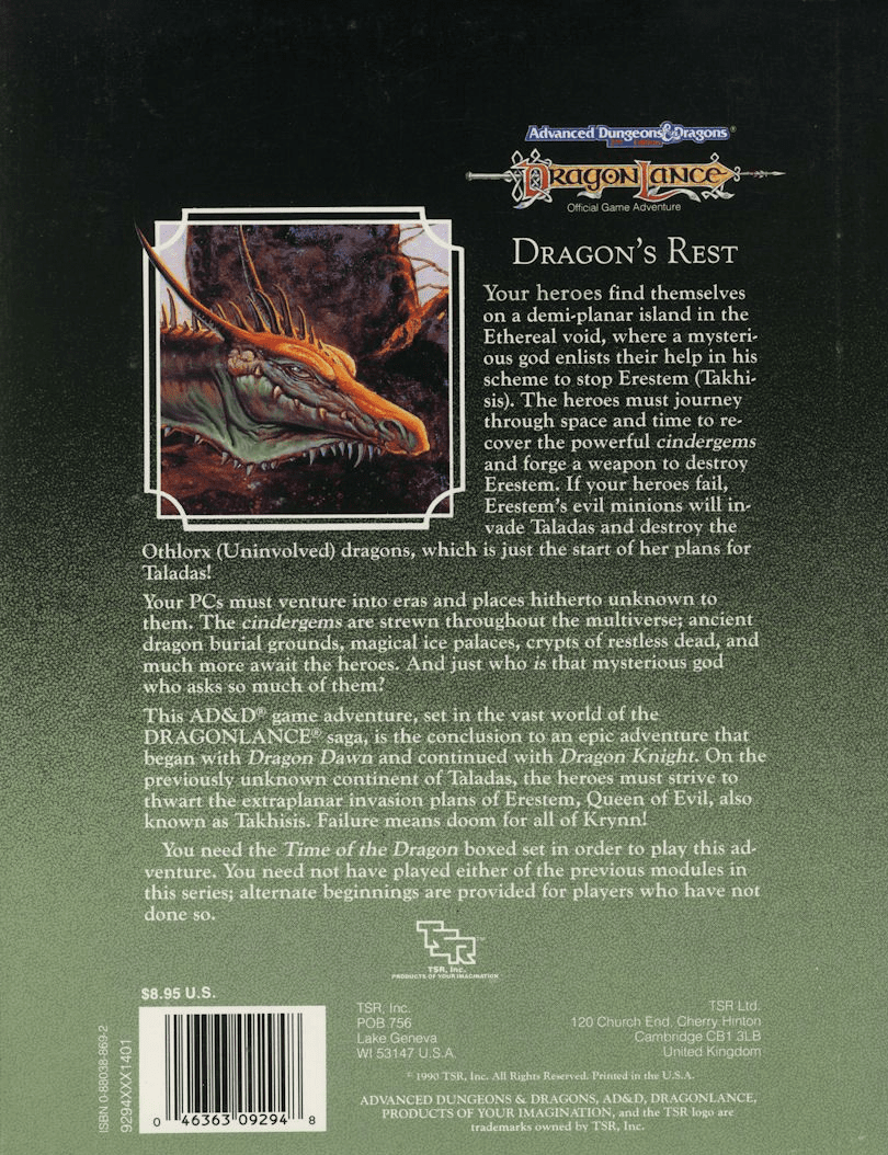 TSR 9294 Advanced Dungeons & Dragons Dragonlance Dragon's Rest Module