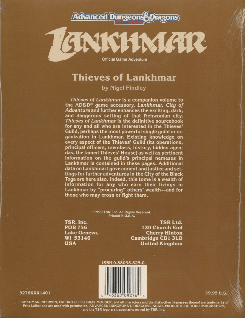 TSR 9276 Advanced Dungeons & Dragons Lankhmar Thieves of Lankhmar ...