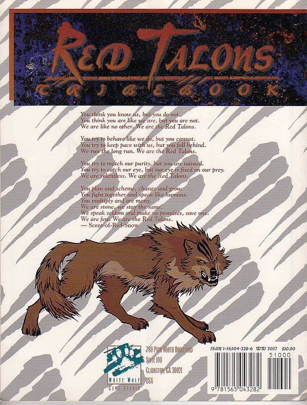 White Wolf Werewolf The Apocalypse Tribebook Red Talons Sourcebook