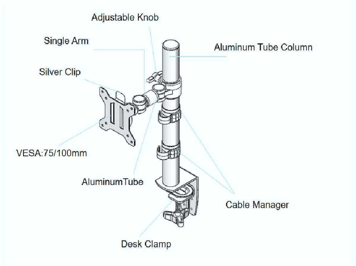 Single Monitor Arm, VESA mount post style - Black