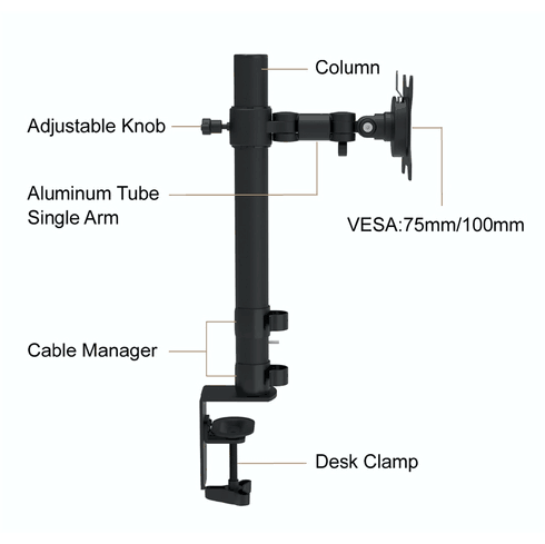 Single Monitor Arm, VESA mount post style - Black