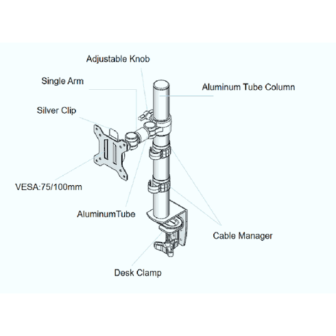 Single Monitor Arm, VESA mount post style - Black