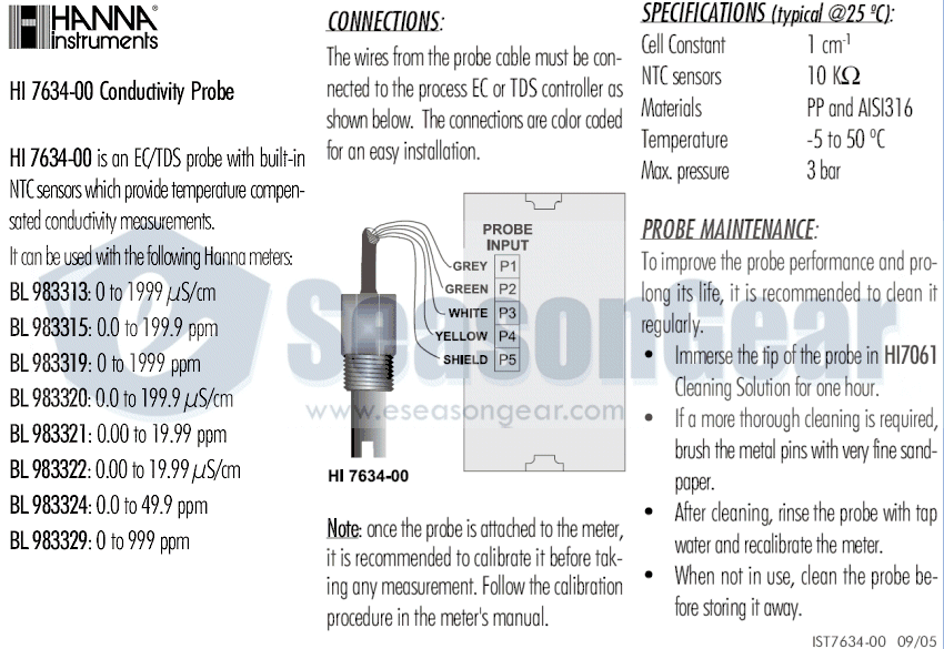 HANNA HI 7634-00 EC/TDS probe, Free Shipping!