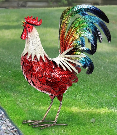 25" Red Metal Rooster Statue only $94.99 at Garden Fun