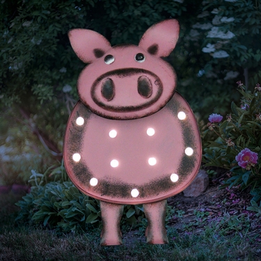 17" Solar Metal Marquee LED Pig Statue only $39.99 at Garden Fun
