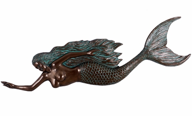 67" Swimming Mermaid Wall Decor in Greenish Bronze