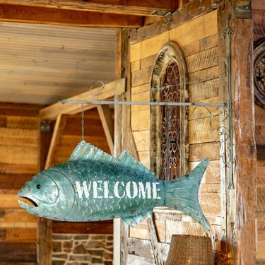 Hanging Iron Fish "Welcome" Sign only $499.99 at Garden Fun